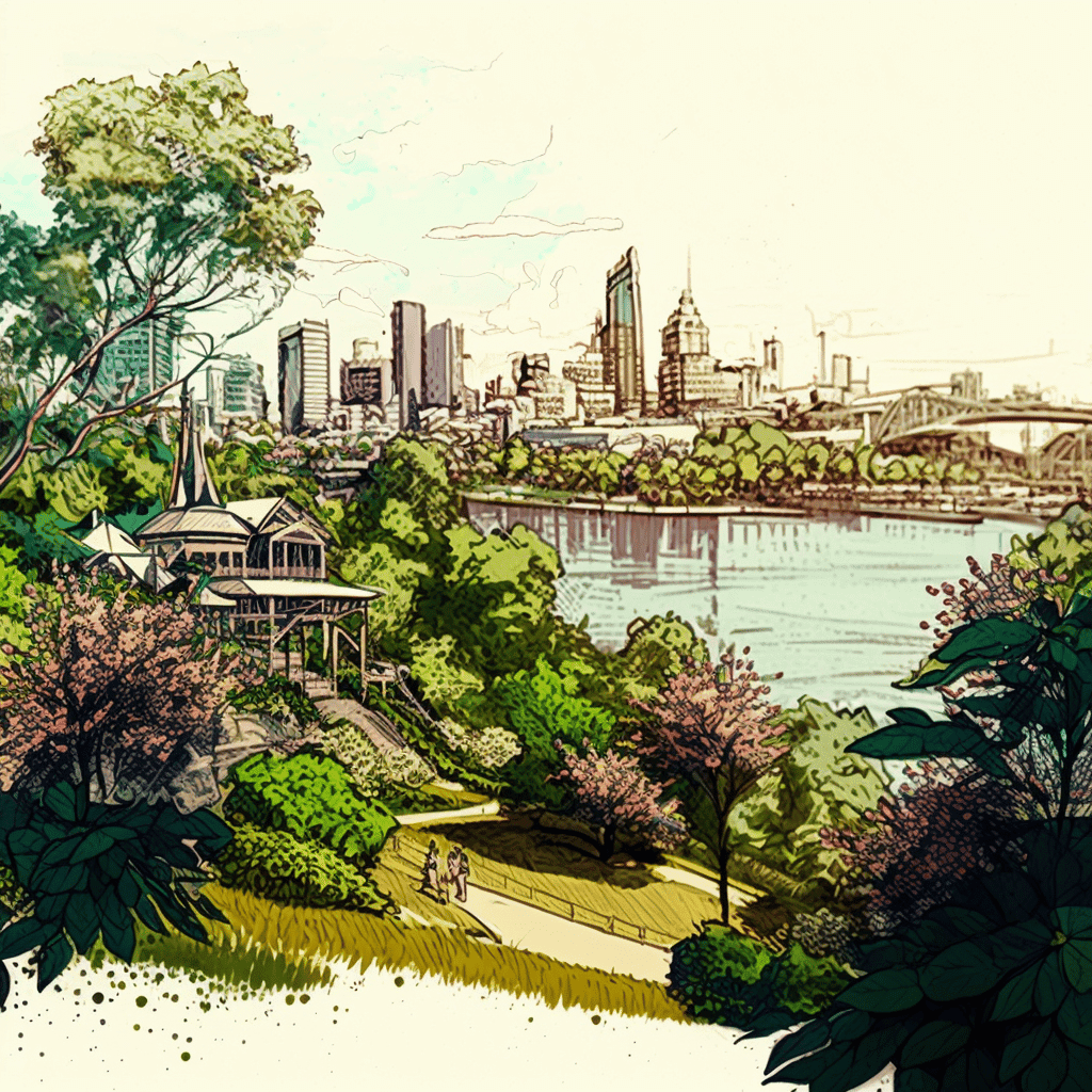 Beautiful Brisbane River, hand drawing - Allen Real Estate Buyers Agent